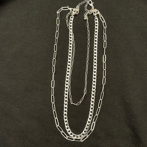Jewelry | Triple Chain Link Style Necklace Shiny Silver Each Chain Is ...